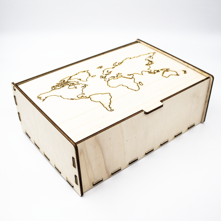 Personalized World Map Wooden Box - Unique Travel Keepsake